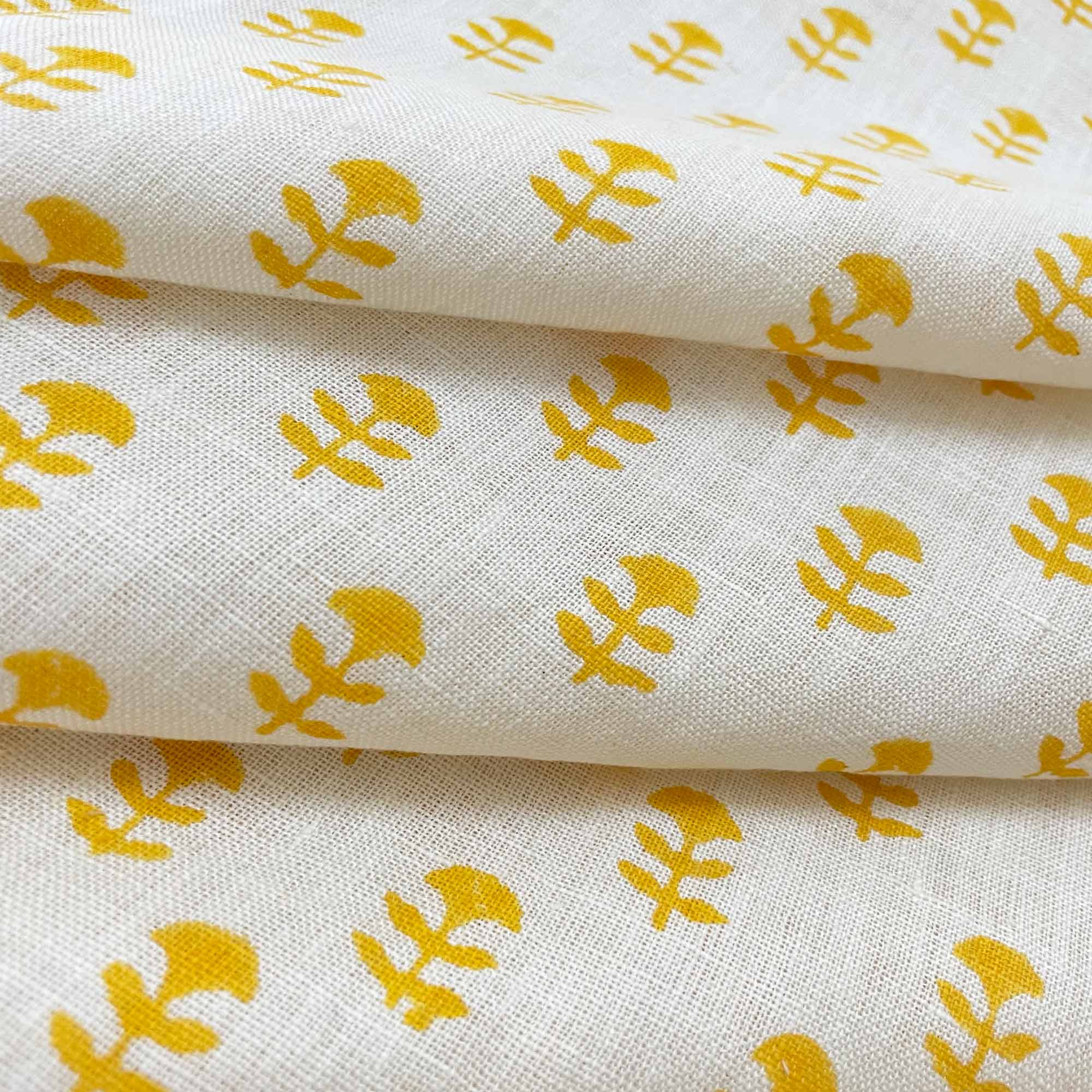 Yellow Tiny Flower Hand Block Printed Linen – DesiCrafts